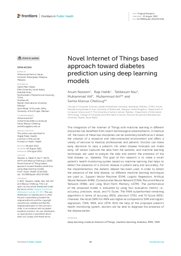Pdf Novel Internet Of Things Based Approach Toward Diabetes