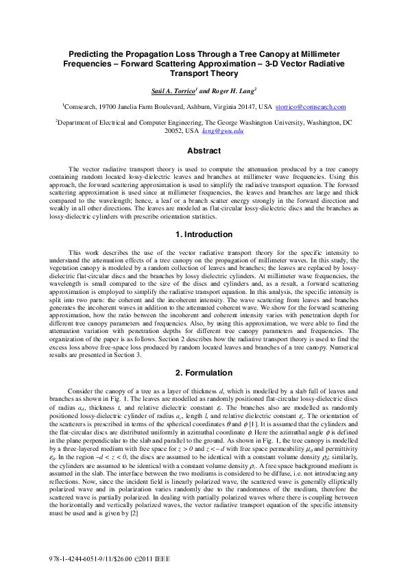 Pdf Predicting The Propagation Loss Through A Tree Canopy At