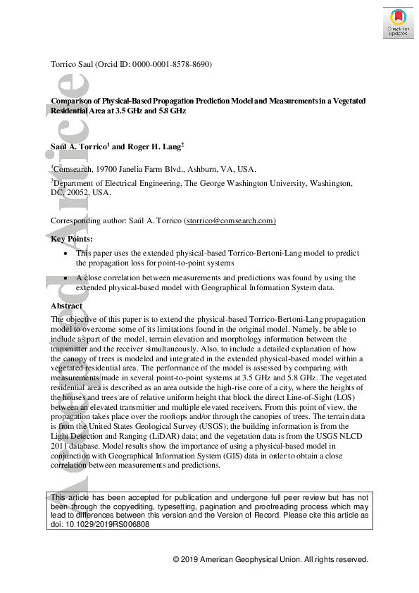 Pdf Comparison Of Physical‐based Propagation Prediction Model And Measurements In A Vegetated