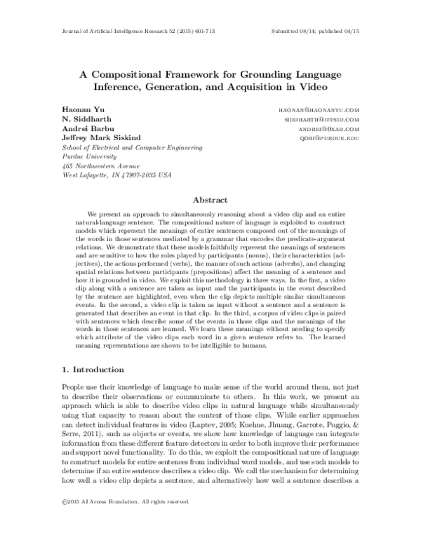 Pdf A Compositional Framework For Grounding Language Inference Generation And Acquisition In