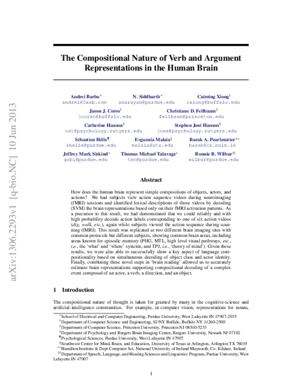 (PDF) The Compositional Nature of Verb and Argument Representations in the Human Brain