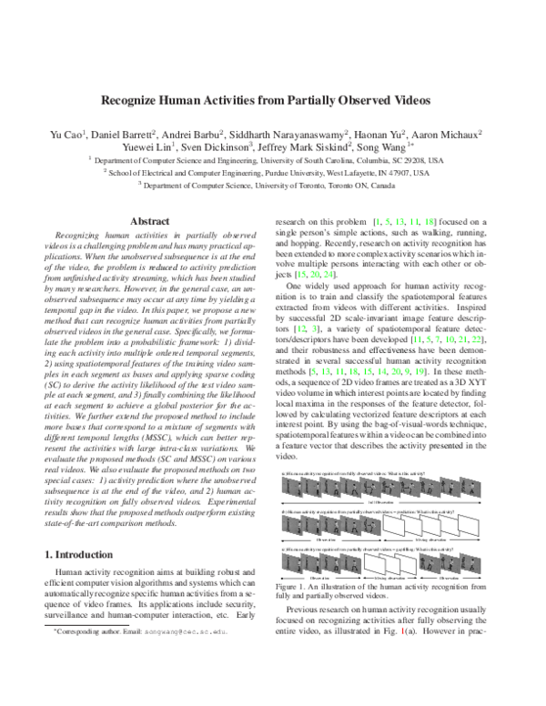 (PDF) Recognize Human Activities from Partially Observed Videos