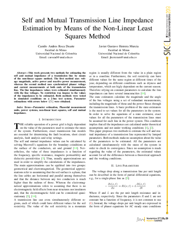 (PDF) Self and Mutual Transmission Line Impedance Estimation by Means of the Non-Linear Least ...