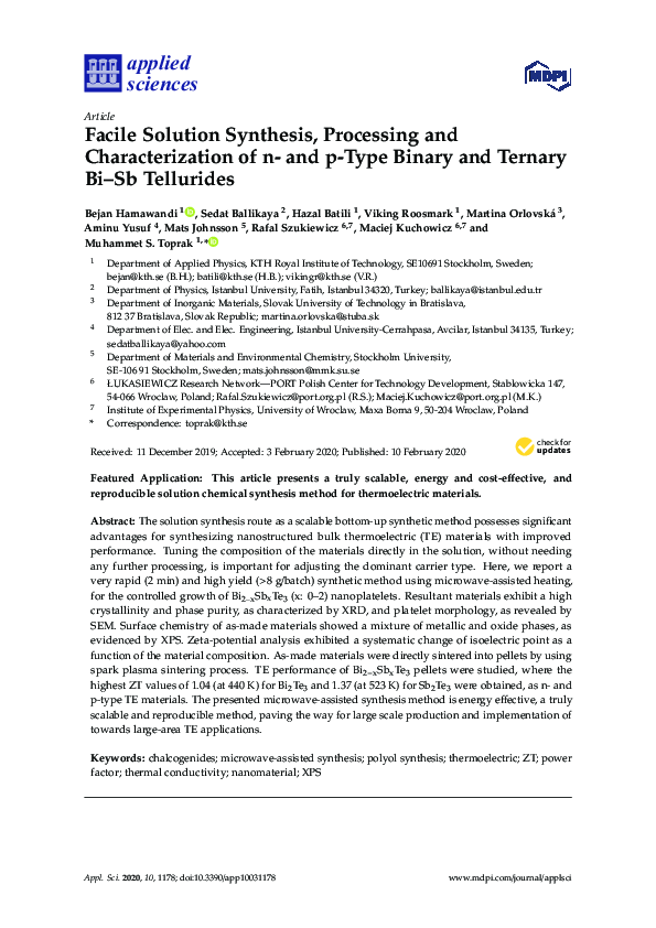 Pdf Facile Solution Synthesis Processing And Characterization Of N And P Type Binary And