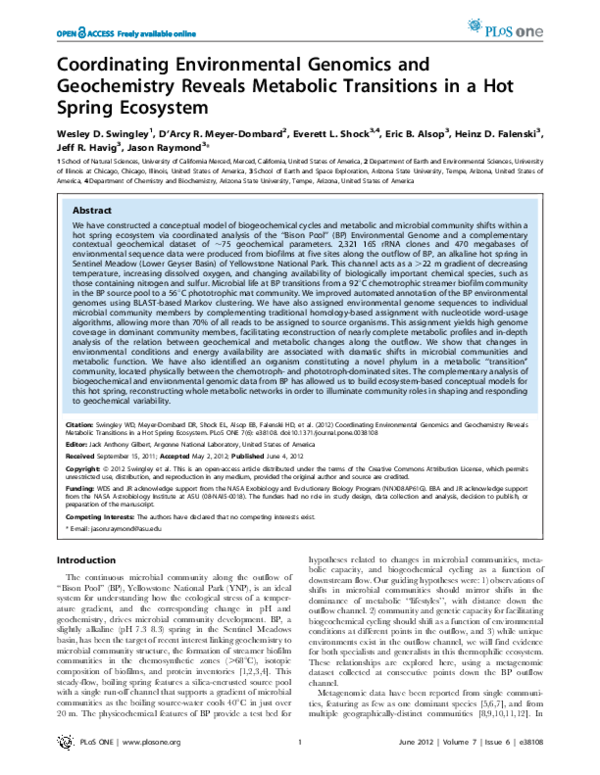 (PDF) Coordinating Environmental Genomics and Geochemistry Reveals ...