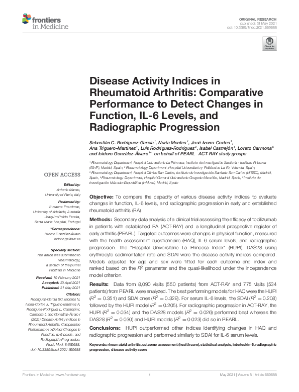 (PDF) Disease Activity Indices in Rheumatoid Arthritis: Comparative Performance to Detect ...