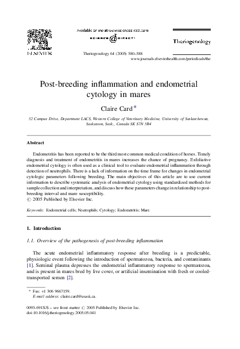 (PDF) Post-breeding inflammation and endometrial cytology in mares