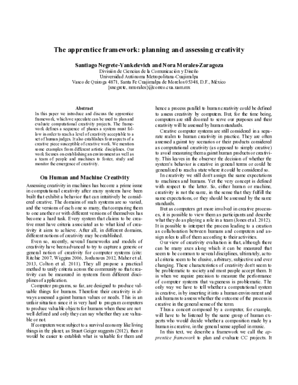 (PDF) The apprentice framework: planning and assessing creativity