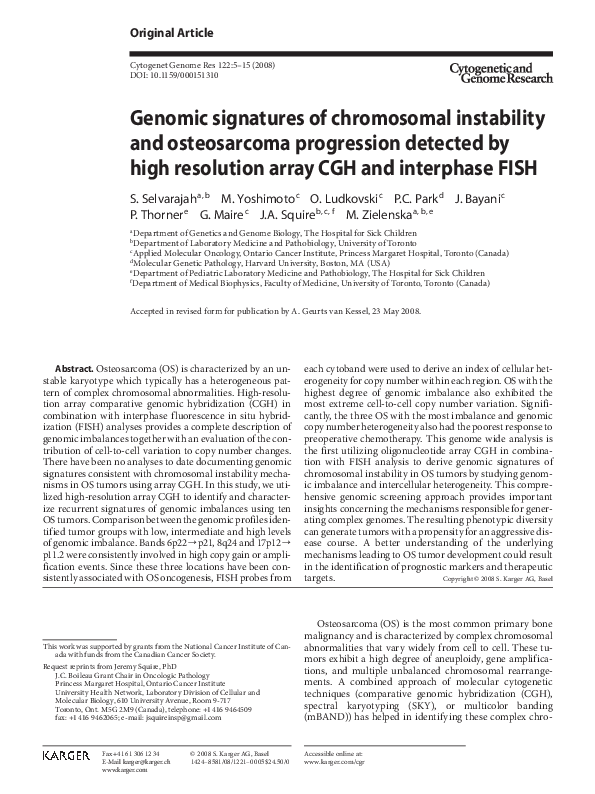 (PDF) Genomic signatures of chromosomal instability and osteosarcoma progression detected by ...