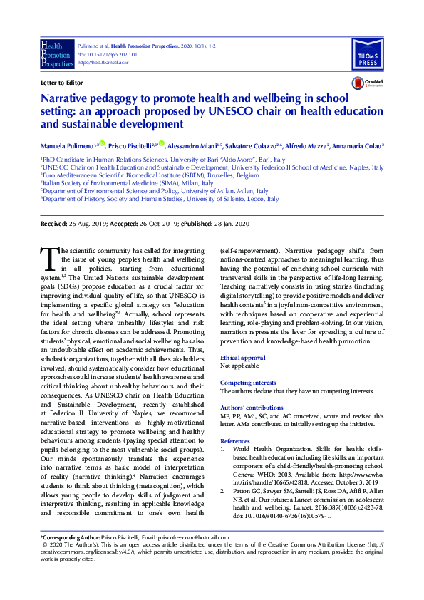 (PDF) Narrative pedagogy to promote health and wellbeing in school ...