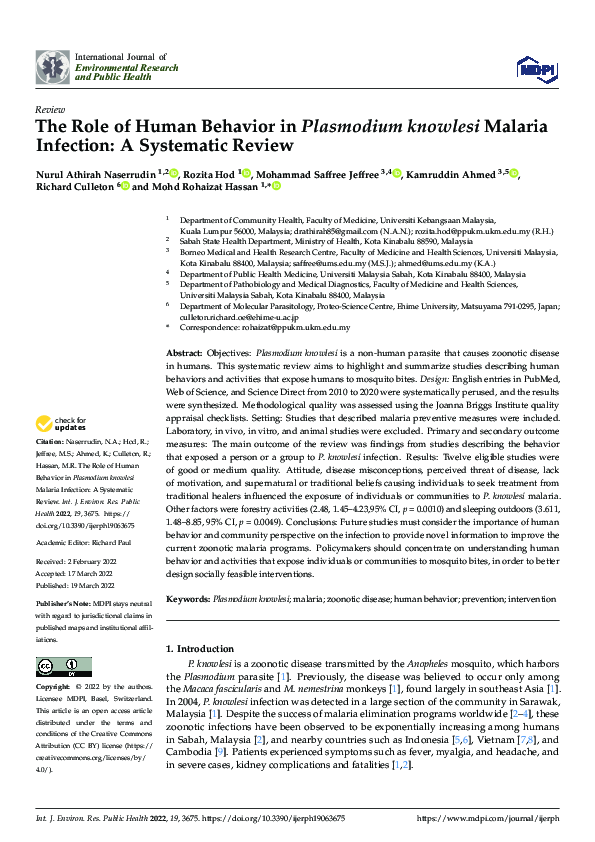 (PDF) Human Behavior and Plasmodium knowlesi Malaria