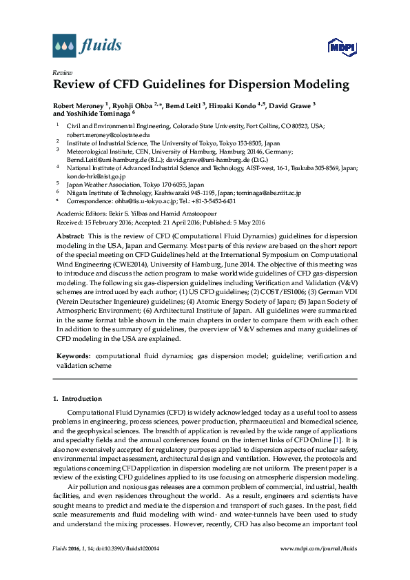 (PDF) Review of CFD Guidelines for Dispersion Modeling