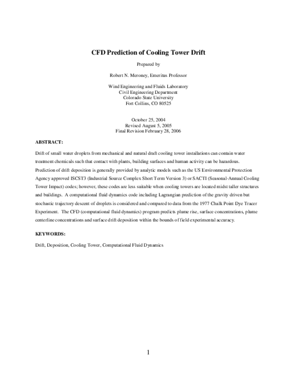 (PDF) CFD prediction of cooling tower drift