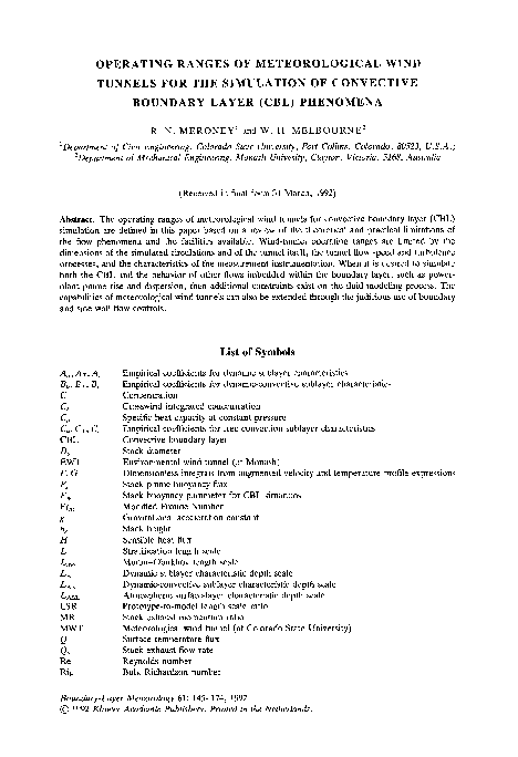 Pdf Operating Ranges Of Meteorological Wind Tunnels For The Simulation Of Convective Boundary