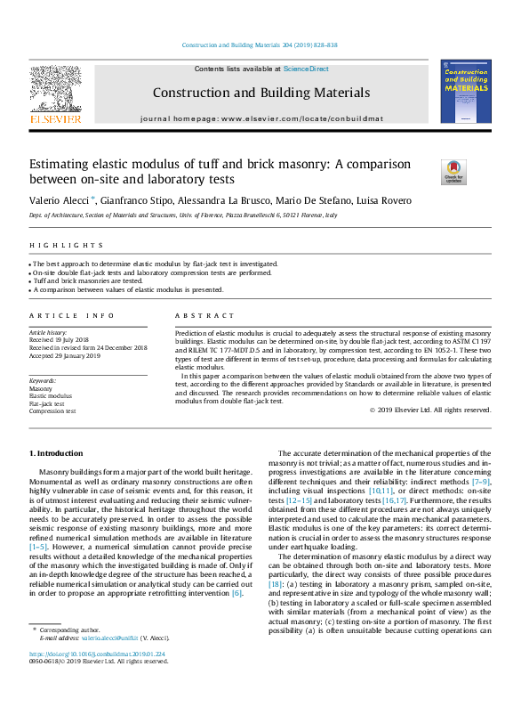 (PDF) Estimating elastic modulus of tuff and brick masonry: A ...