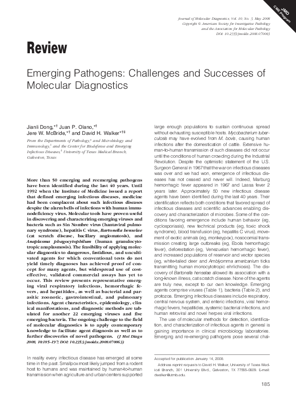(PDF) Emerging pathogens: challenges and successes of molecular ...