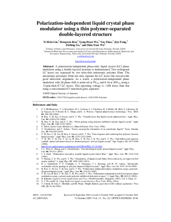 (PDF) Polarization-independent liquid crystal phase modulator using a thin polymer-separated ...