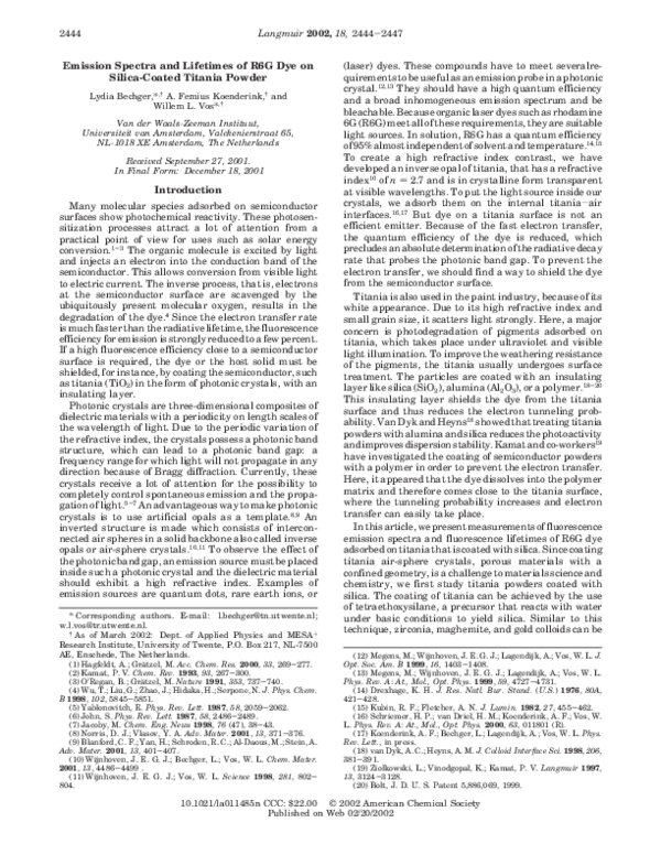 (PDF) Emission Spectra and Lifetimes of R6G Dye on Silica-Coated ...