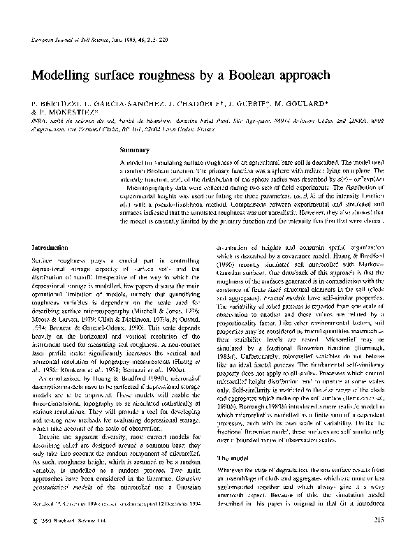Pdf Modelling Surface Roughness By A Boolean Approach