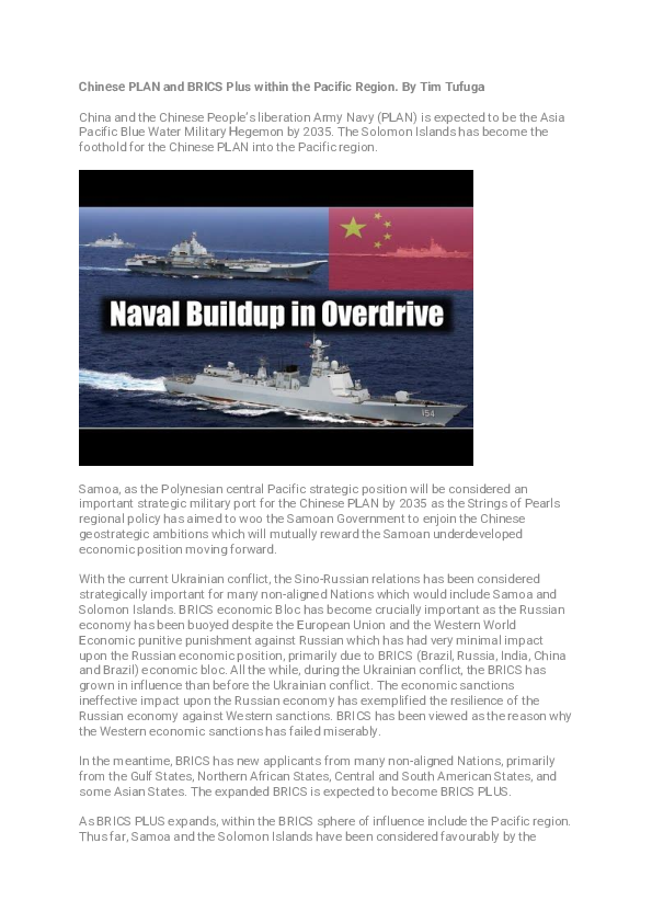 (PDF) Chinese PLAN expansion and BRICS Plus