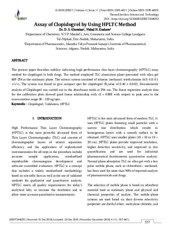 (PDF) Assay of Clopidogrel by Using HPLTC Method