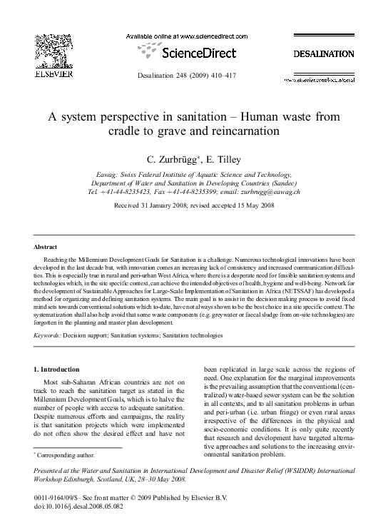 (PDF) A system perspective in sanitation – Human waste from cradle to ...