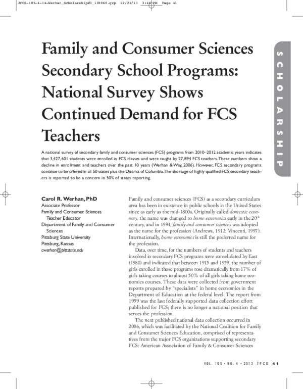 (PDF) Family and Consumer Sciences Secondary School Programs: National ...