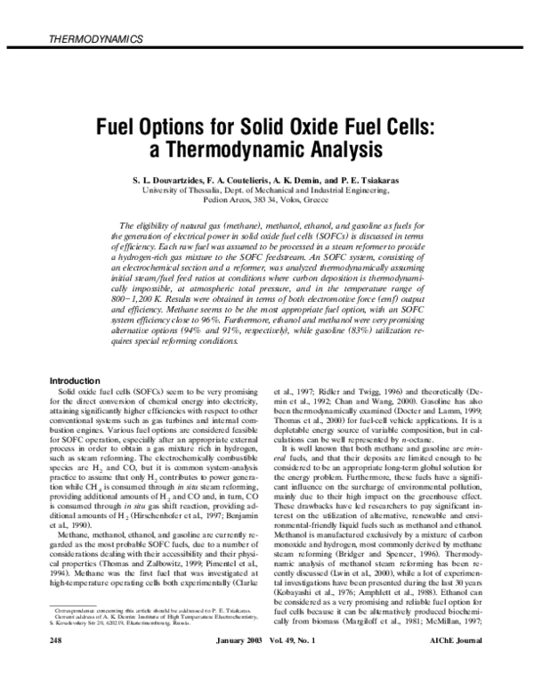 (PDF) Fuel options for solid oxide fuel cells: A thermodynamic analysis