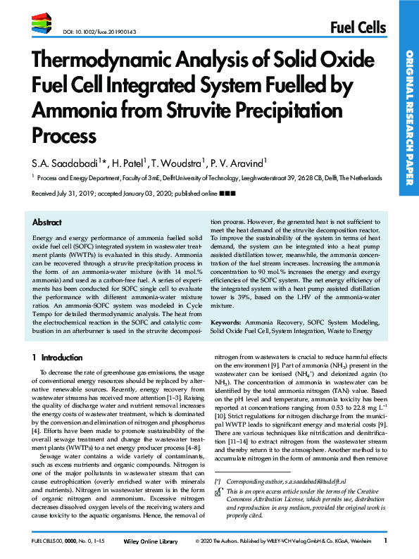 (PDF) Thermodynamic analysis of a solid oxide fuel cell system fuelled by ethanol | Anatoly ...