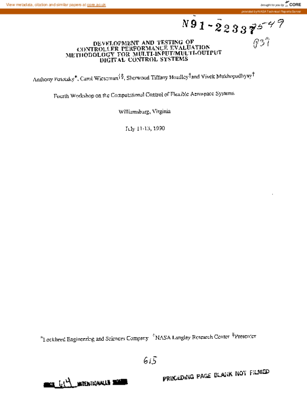 Development and testing of controller performance evaluation ...