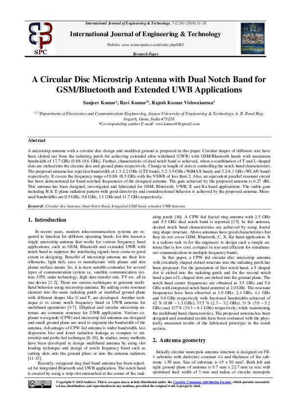 (PDF) A Circular Disc Microstrip Antenna with Dual Notch Band for GSM ...