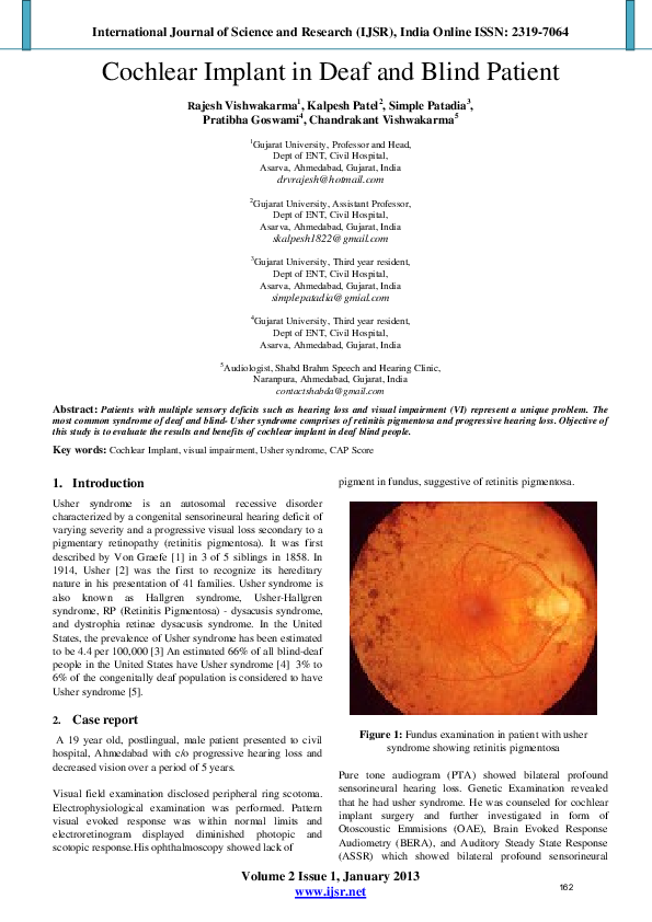 (PDF) Cochlear Implant in Deaf and Blind Patient