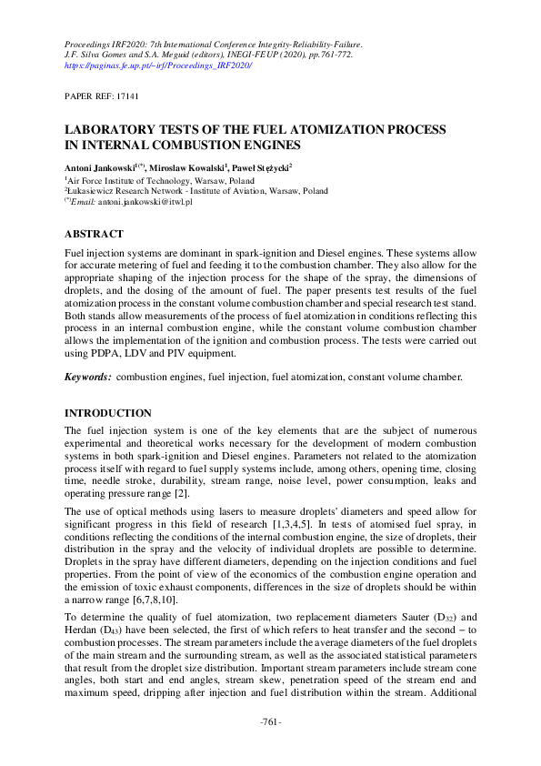 (PDF) Laboratory Tests of the Fuel Atomization Process in Internal ...