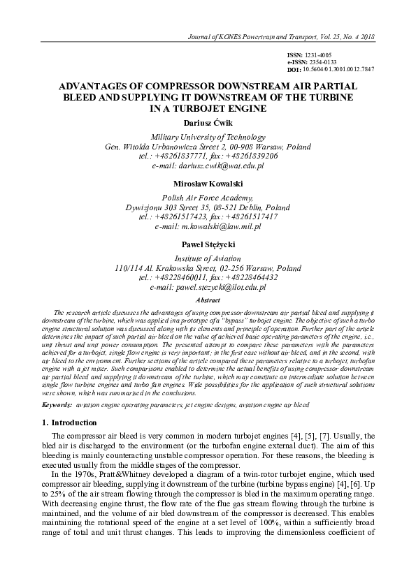 (PDF) Advantages of Compressor Downstream Air Partial Bleed and ...