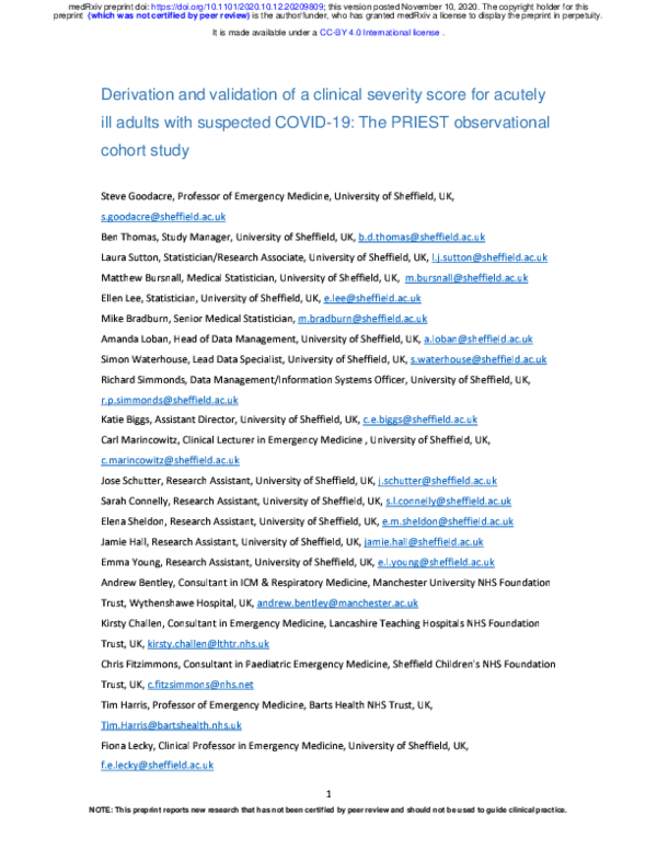 (PDF) Derivation and validation of a clinical severity score for ...