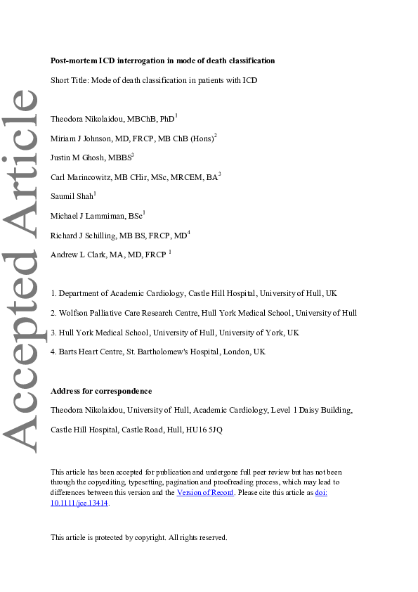 (PDF) Postmortem ICD interrogation in mode of death classification ...