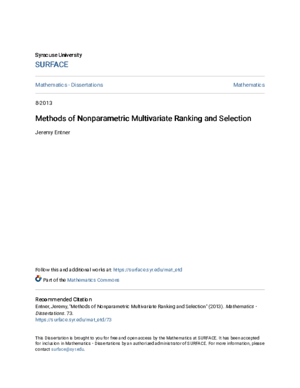 (PDF) Methods of Nonparametric Multivariate Ranking and Selection