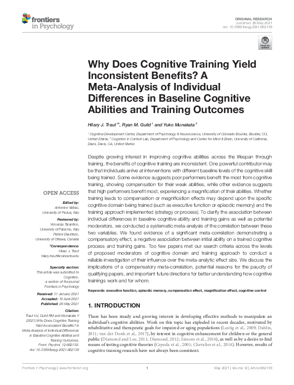 (PDF) Why Does Cognitive Training Yield Inconsistent Benefits? A Meta ...