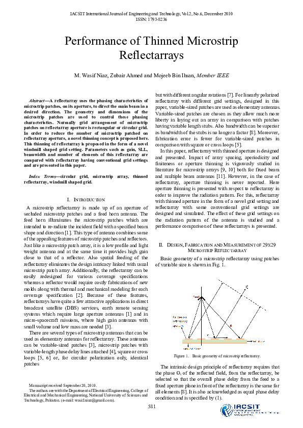 (PDF) Performance of Thinned Microstrip Reflectarrays
