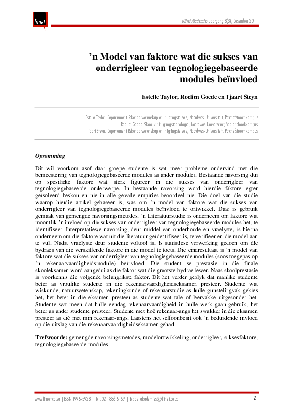 (PDF) n Model van faktore wat die sukses van onderrigleer van ...
