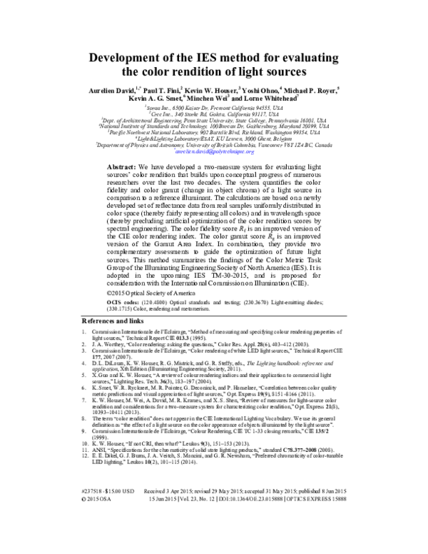 (PDF) Development of the IES method for evaluating the color rendition ...