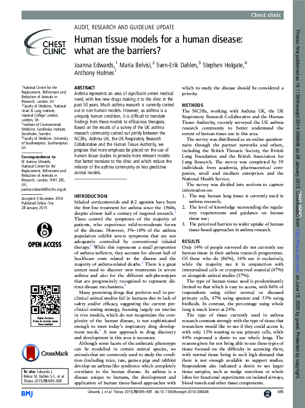 (PDF) Human tissue models for a human disease: what are the barriers?