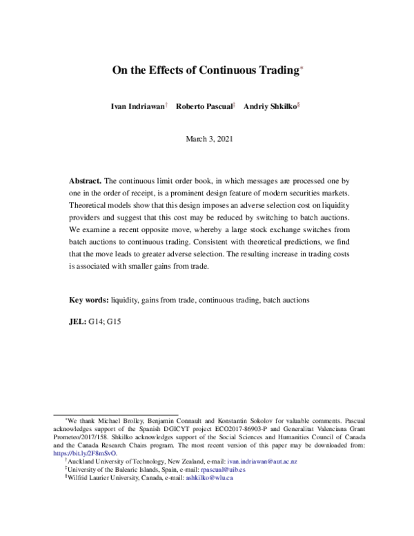 (PDF) On the Effects of Continuous Trading