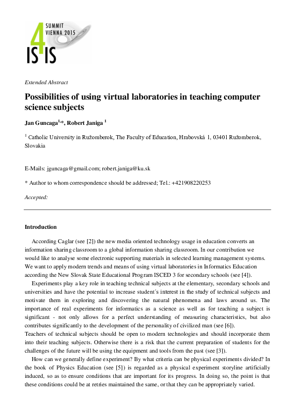 (PDF) Possibilities of Using Virtual Laboratories in Teaching Computer Science Subjects