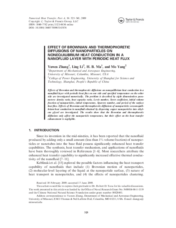 (PDF) Effect of Brownian and Thermophoretic Diffusions of Nanoparticles on Nonequilibrium Heat ...