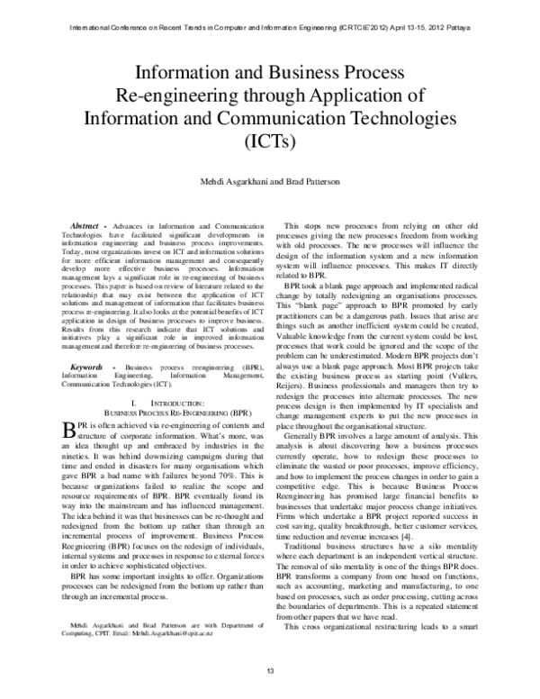 (PDF) Information and Business Process Re-engineering through Application of Information and ...