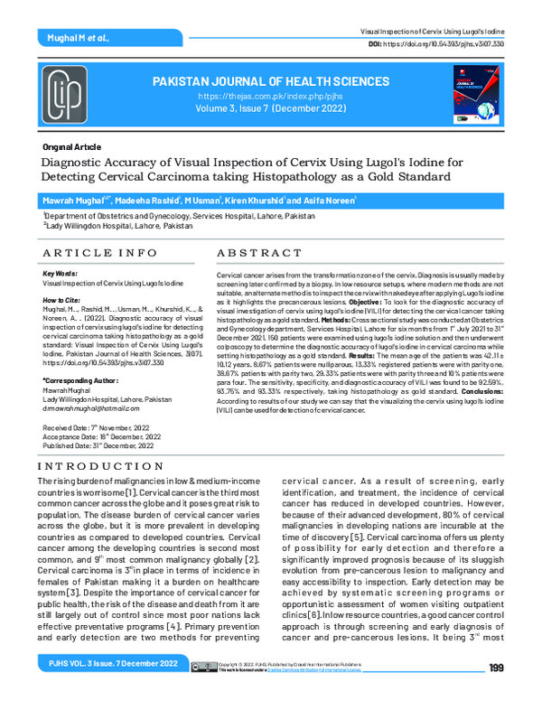 (PDF) Diagnostic accuracy of visual inspection of cervix using lugol’s ...