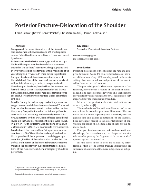 (PDF) Posterior Fracture-Dislocation of the Shoulder