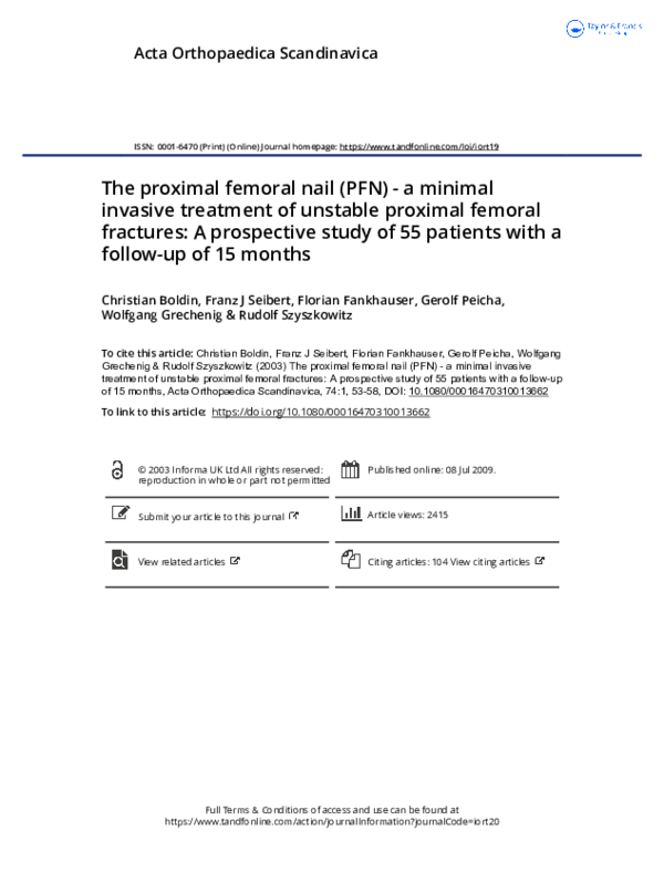 (PDF) The proximal femoral nail (PFN) - a minimal invasive treatment of unstable proximal ...