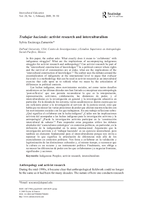 (PDF) Trabajar haciendo : activist research and interculturalism